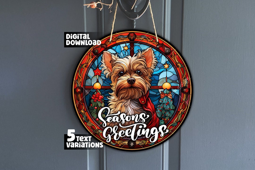 Christmas Faux Stained Glass Yorkie Sign, Yorkshire Terrier Sign for ...