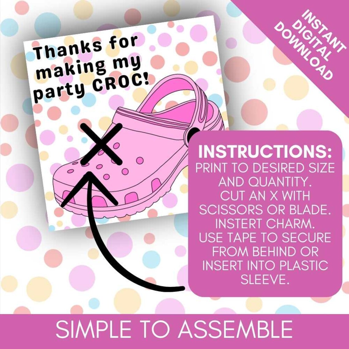 Croc Charm Printable Gift Card: Party Favor Jibbitz (digital Download ...