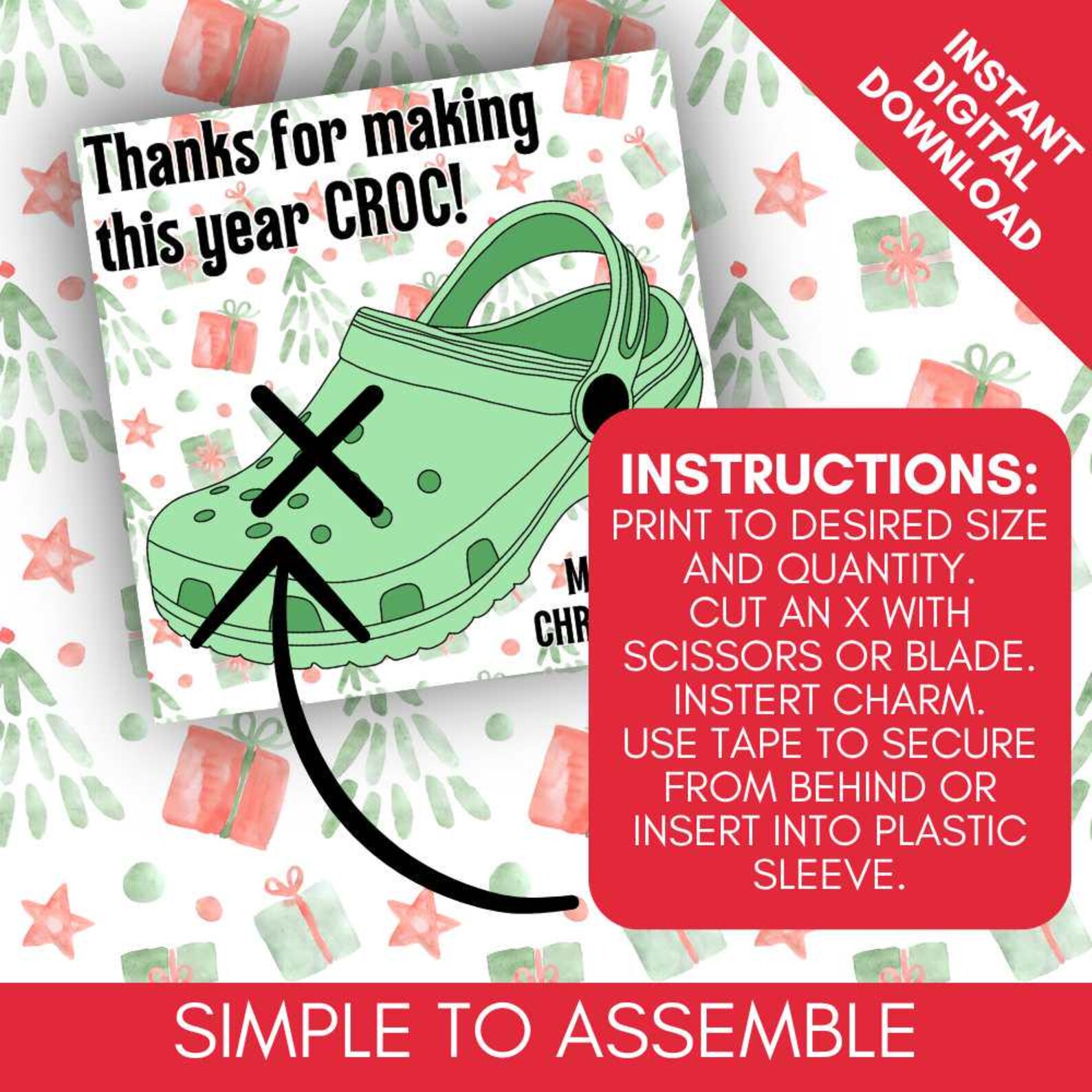 Christmas X6 Croc Charm Jibbitz Gift Card Printable File / Digital ...