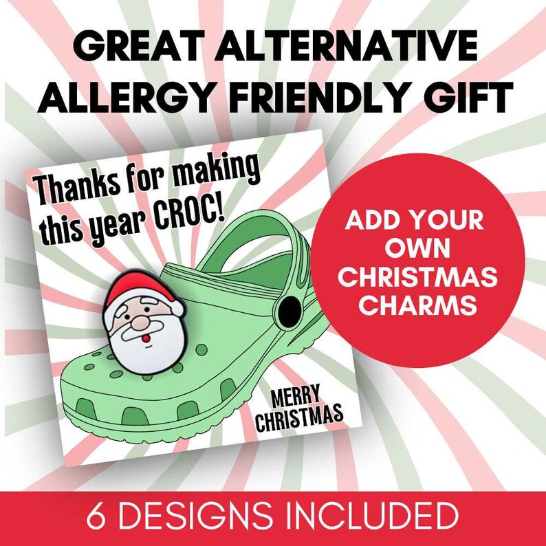 Christmas X6 Croc Charm Jibbitz Gift Card Printable File / Digital ...