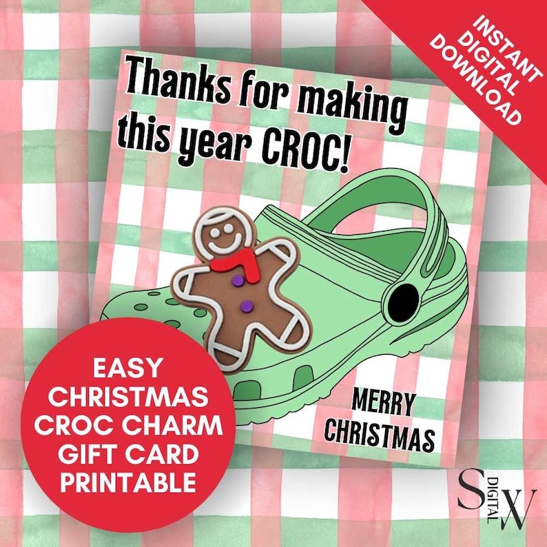 Christmas X6 Croc Charm Jibbitz Gift Card Printable File / Digital ...