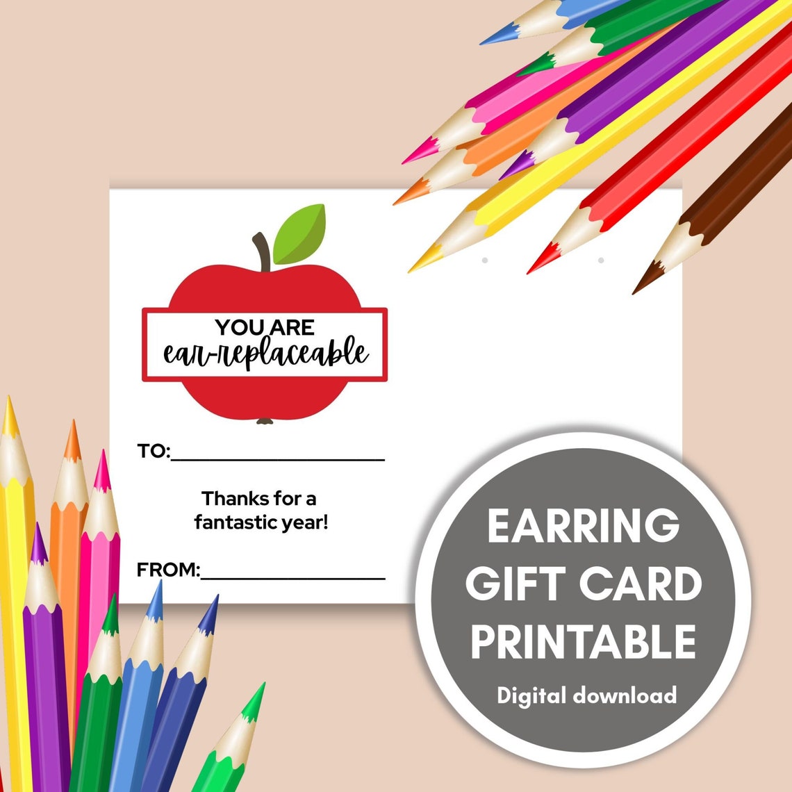 Teacher Earring Apple Gift Tag Printable // Digital Download - Etsy