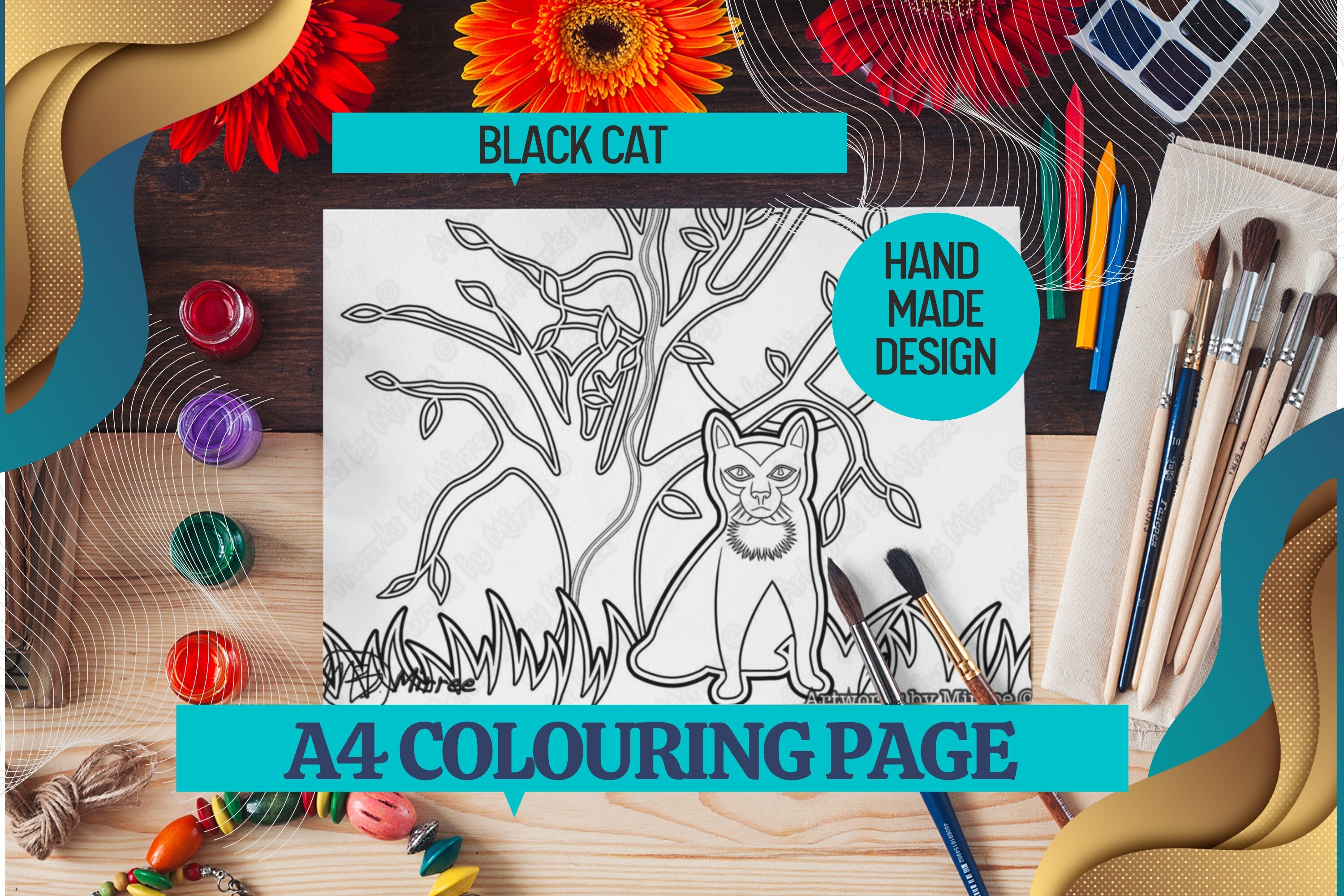 Black Cat COLOURING PAGE Book Printables Homeschool - Etsy