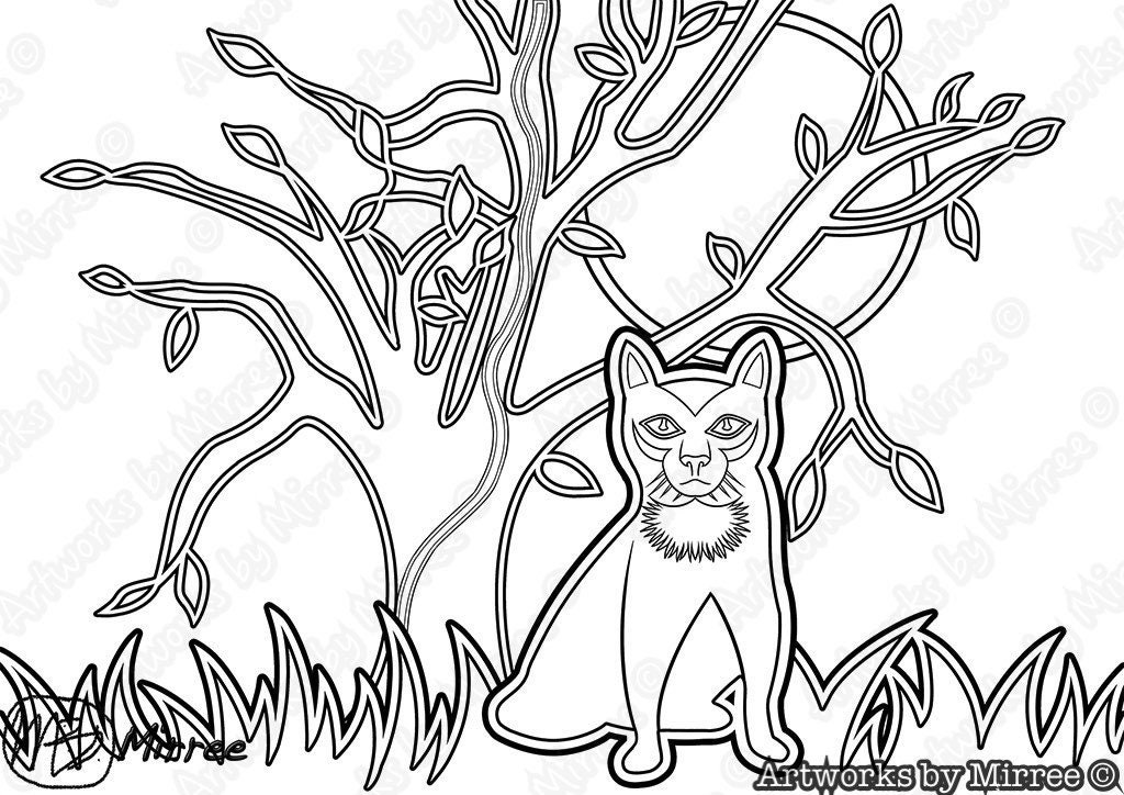 Black Cat COLOURING PAGE Book Printables Homeschool - Etsy