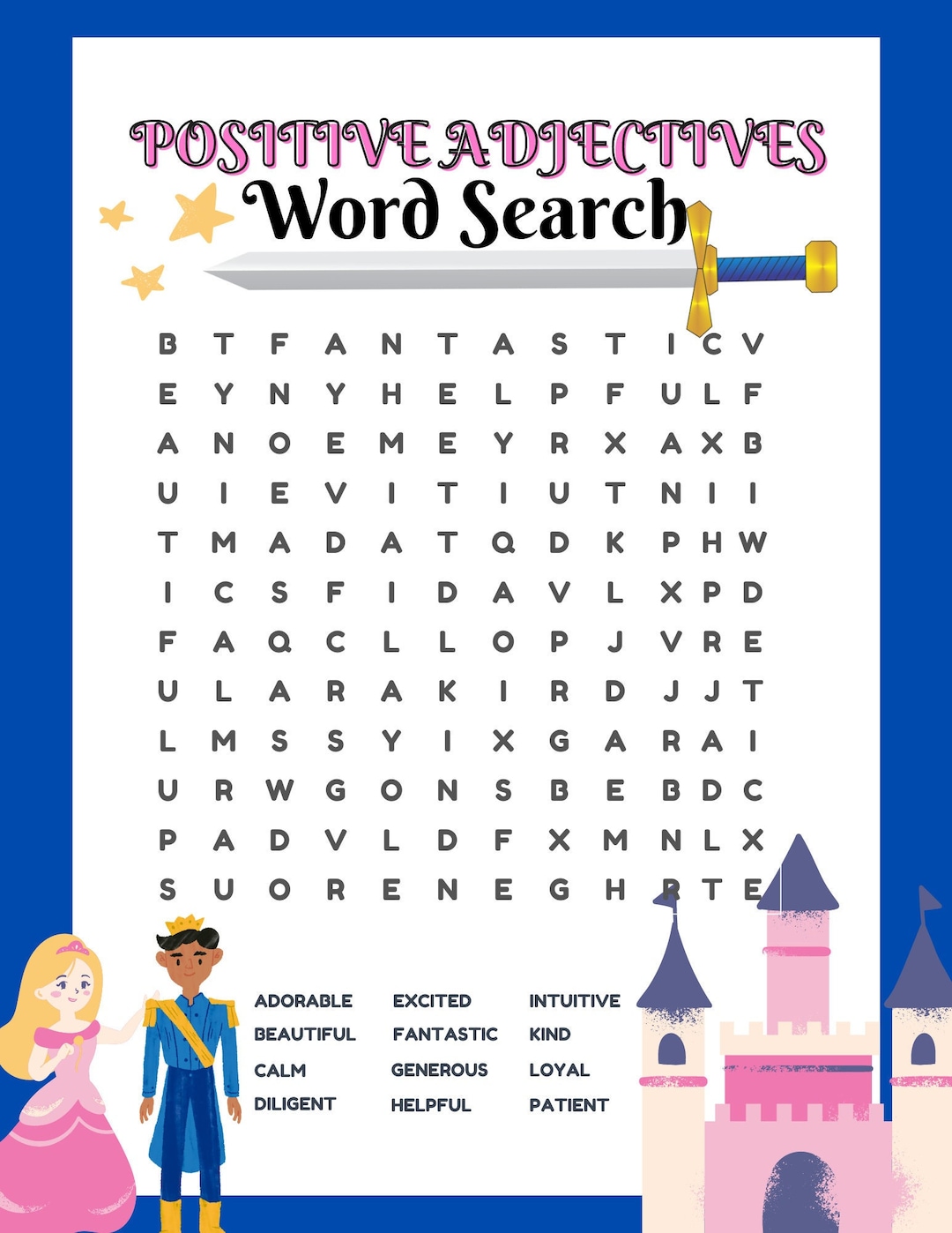 Prince and Princess Word Search for Parents and Teachers, Fun ...