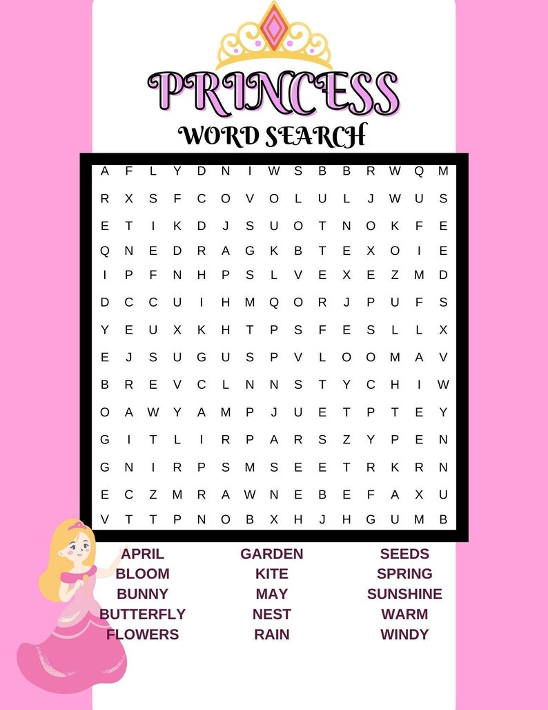Prince and Princess Word Search for Parents and Teachers, Fun ...
