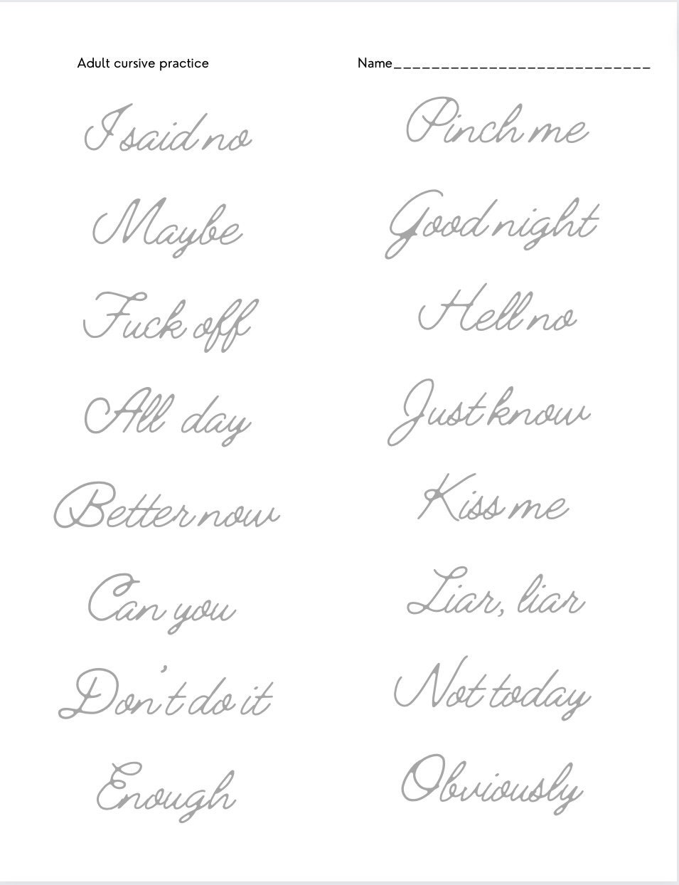 Adult Cursive Practice 1 - Etsy