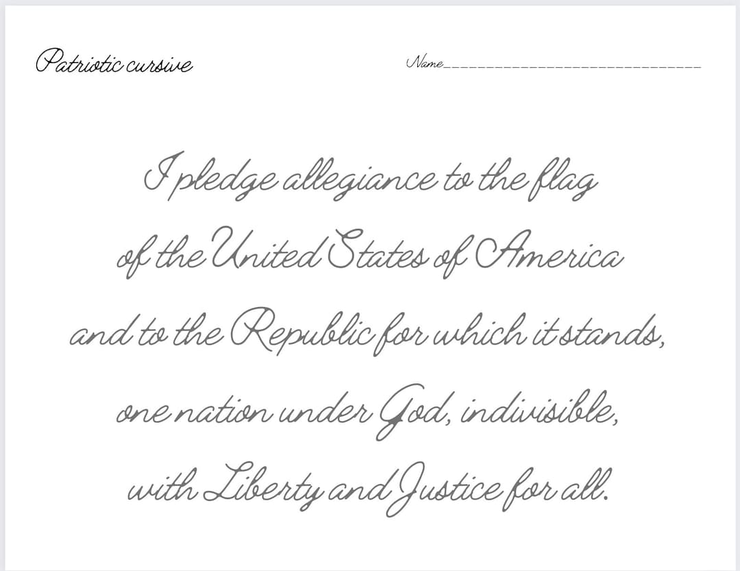 Pledge of Allegiance Cursive - Etsy