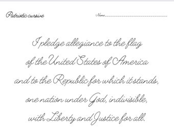 Pledge of Allegiance Handwriting Practice Printable Poster - Etsy