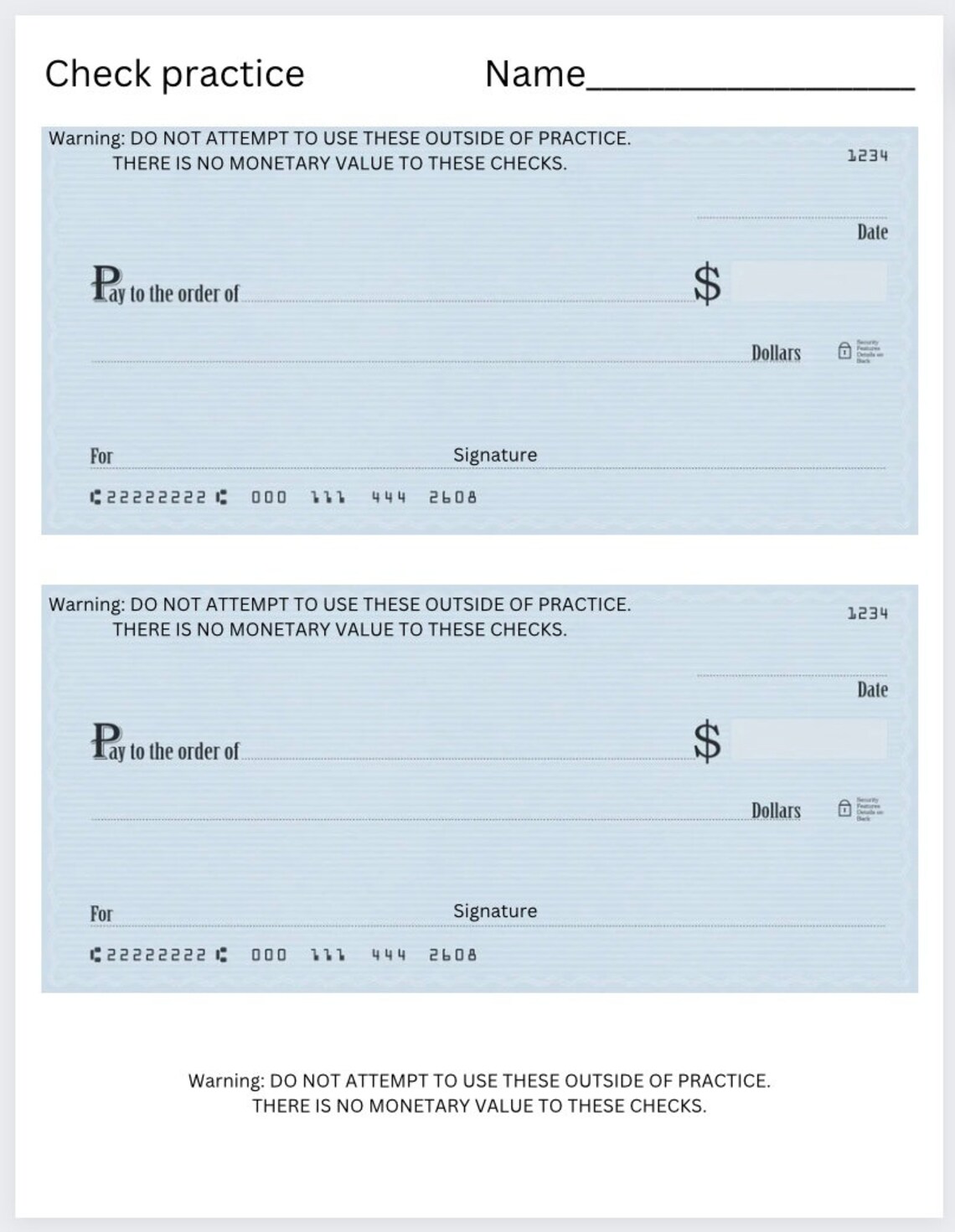 Practice Writing Checks - Etsy