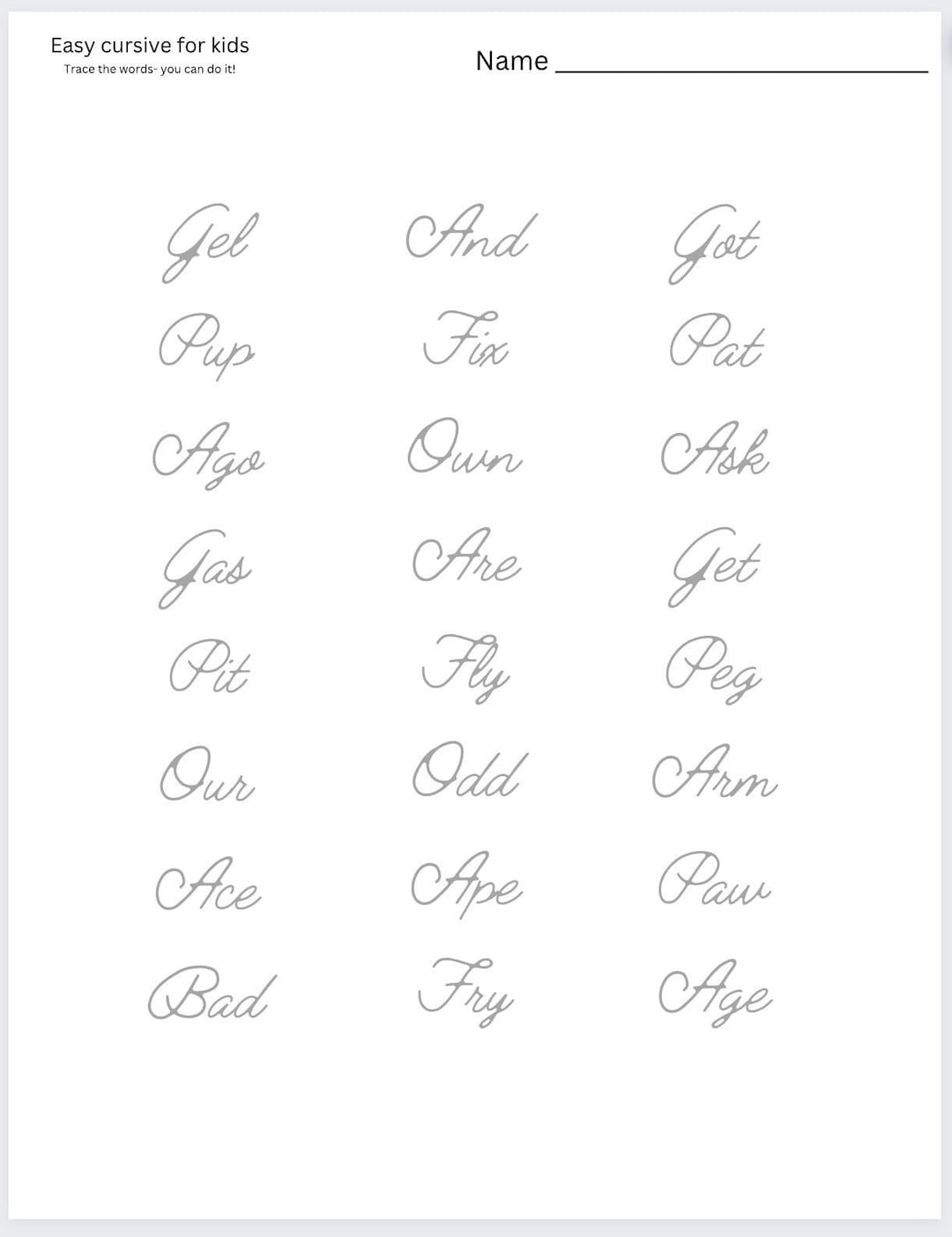 Easy Cursive Practice for Kids - Etsy