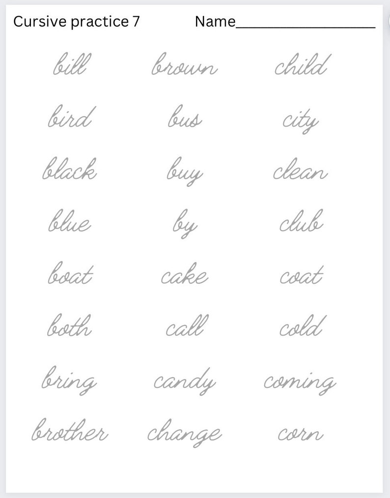 Cursive Practice 7 - Etsy