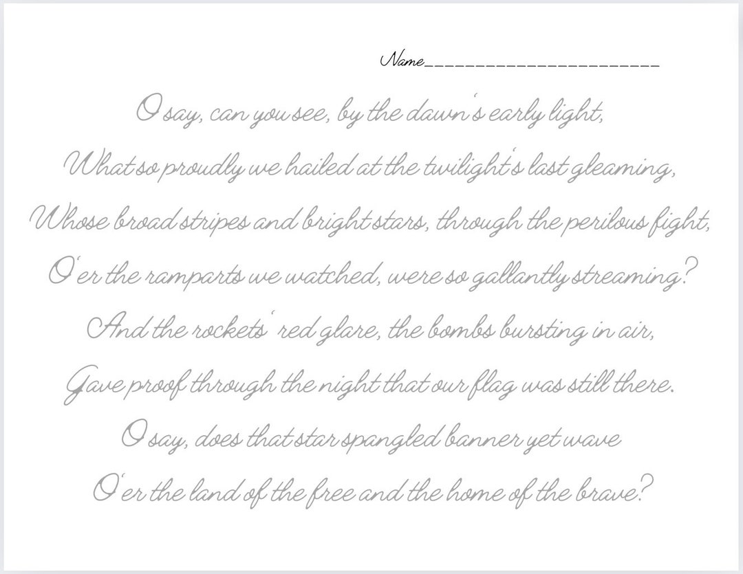 Star Spangled Banner Cursive Practice - Etsy