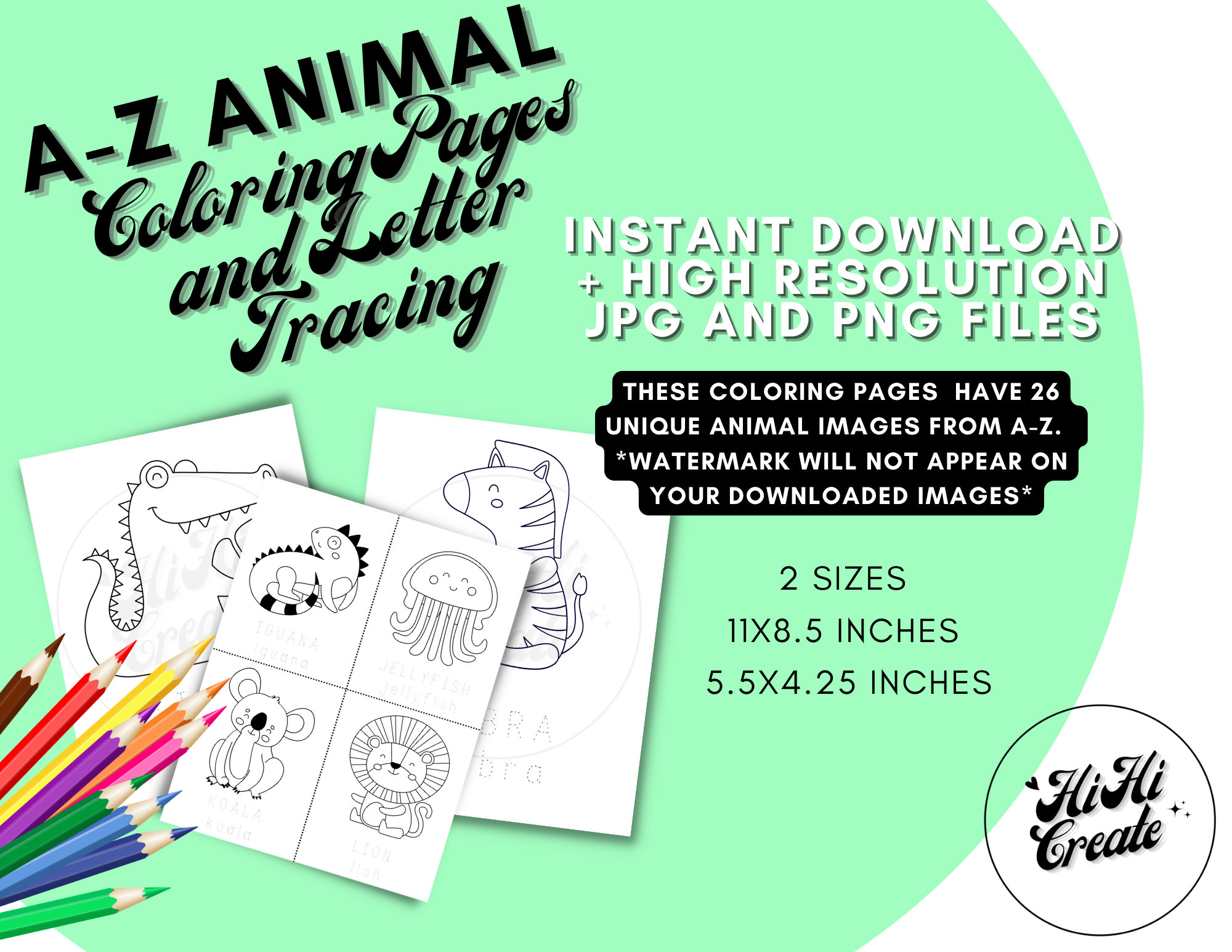 A-Z Animal Coloring Pages and Letter Tracing! Instant Download + High ...