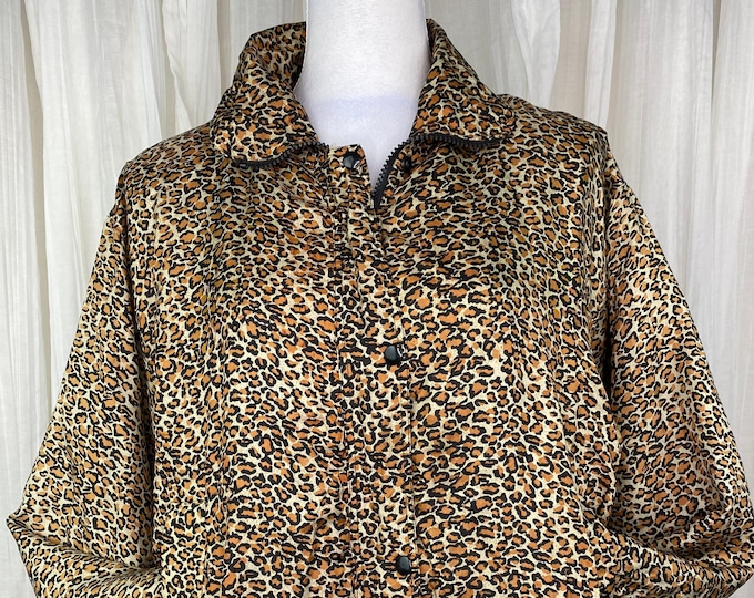 80s Silk Leopard Print Bomber Jacket , Retro Lightweight Animal Print ...