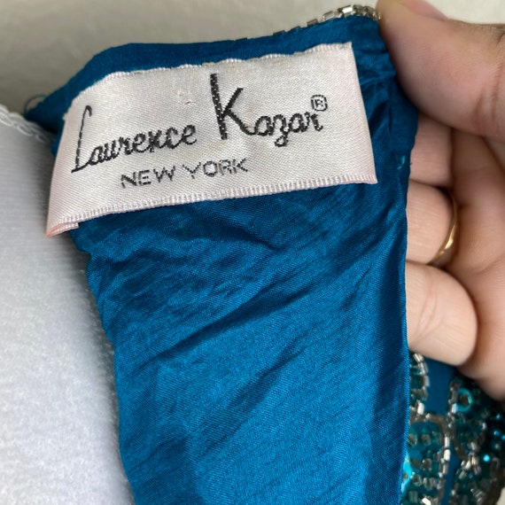 Teal Silk Beaded Dress Vintage 80s Cutout Keyhole Lon… - Gem