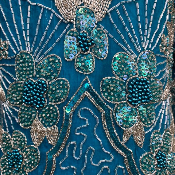 Teal Silk Beaded Dress Vintage 80s Cutout Keyhole Lon… - Gem