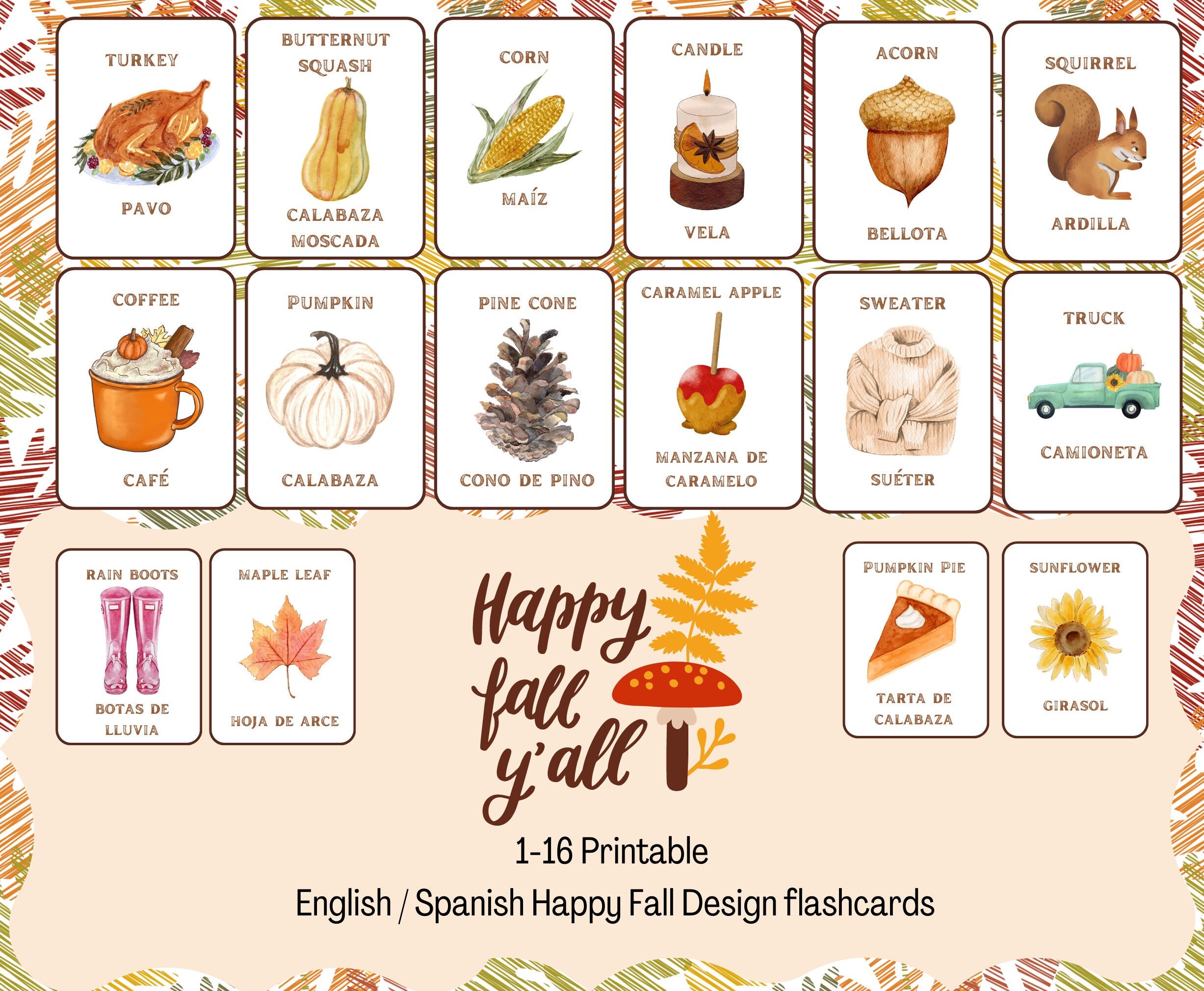 Happy Fall Y'all English/spanish Flashcards, Homeschooling, Learning ...