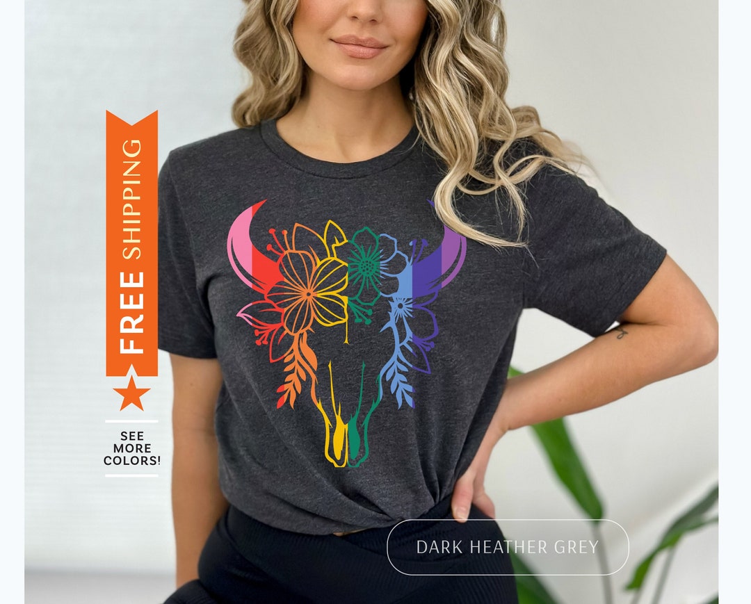 Gay Pride Boho Bull Cow Skull Shirt, Queer Western Tshirt Gift, Lesbian ...