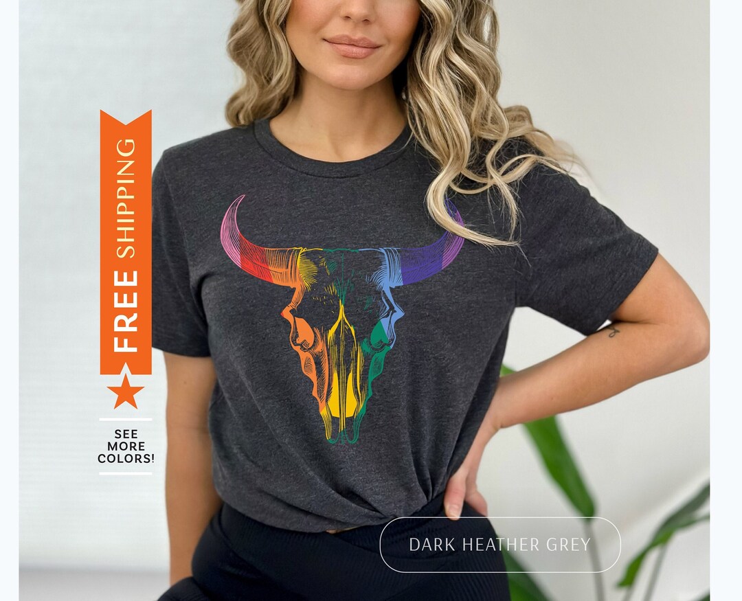 LGBTQ Bull Skull Shirt, Gay Pride Western Tshirt, Gift for Queer Mom ...