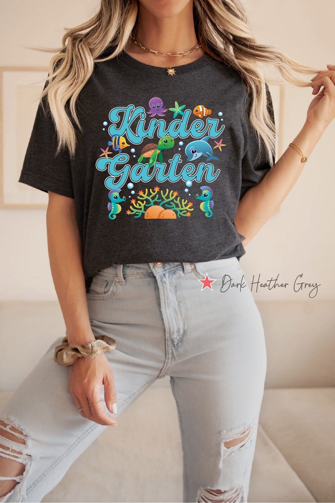 Kindergarten Teacher Sea Life Shirt, Kinder Garten Ocean Animal Lover ...