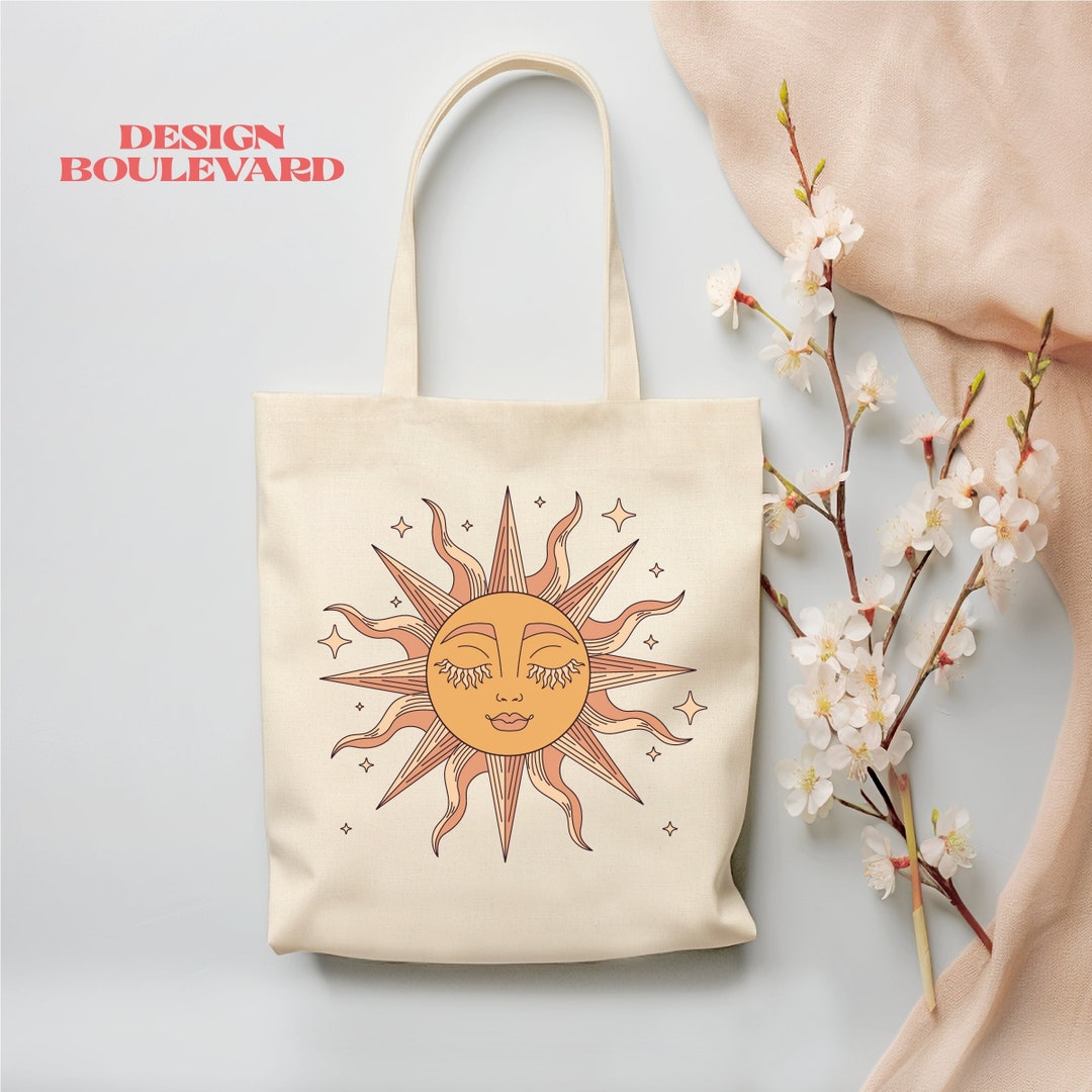 Boho Sun Tote Bag, Sun Tote Bag, Summer Gift, Celestial Sun Canvas Tote ...