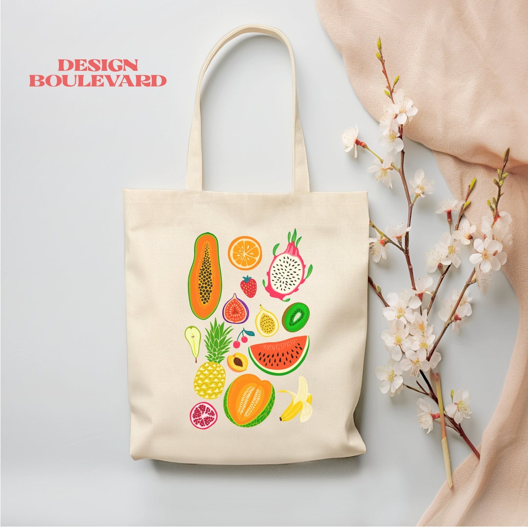 Retro Fruits Tote Bag, Fruit Lover Tote Bag, Fruit Lover Grocery Bag ...