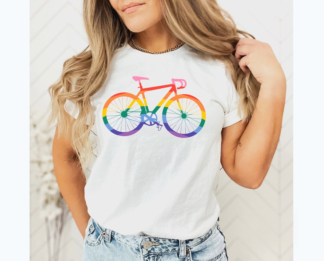 Gay Pride Bike Shirt, LGBTQ Bicycle Tshirt, Queer Cyclist Graphic Tee ...