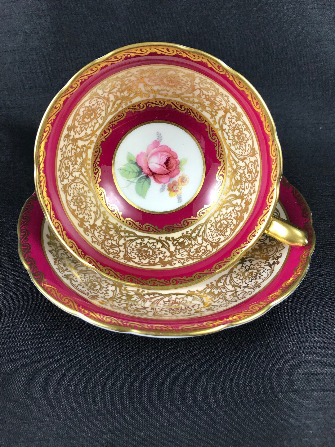 Paragon Pink and Gold Tea Cup and Saucer, With Pink Cabbage Rose ...