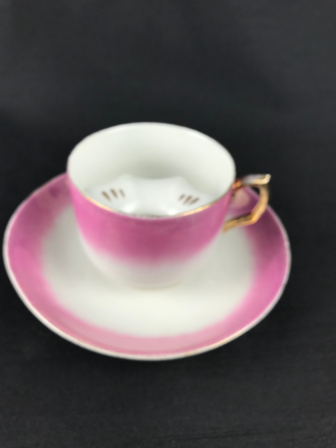 Moustache Tea Cup and Saucer, No Marking, Pink and Gold Trim - Etsy