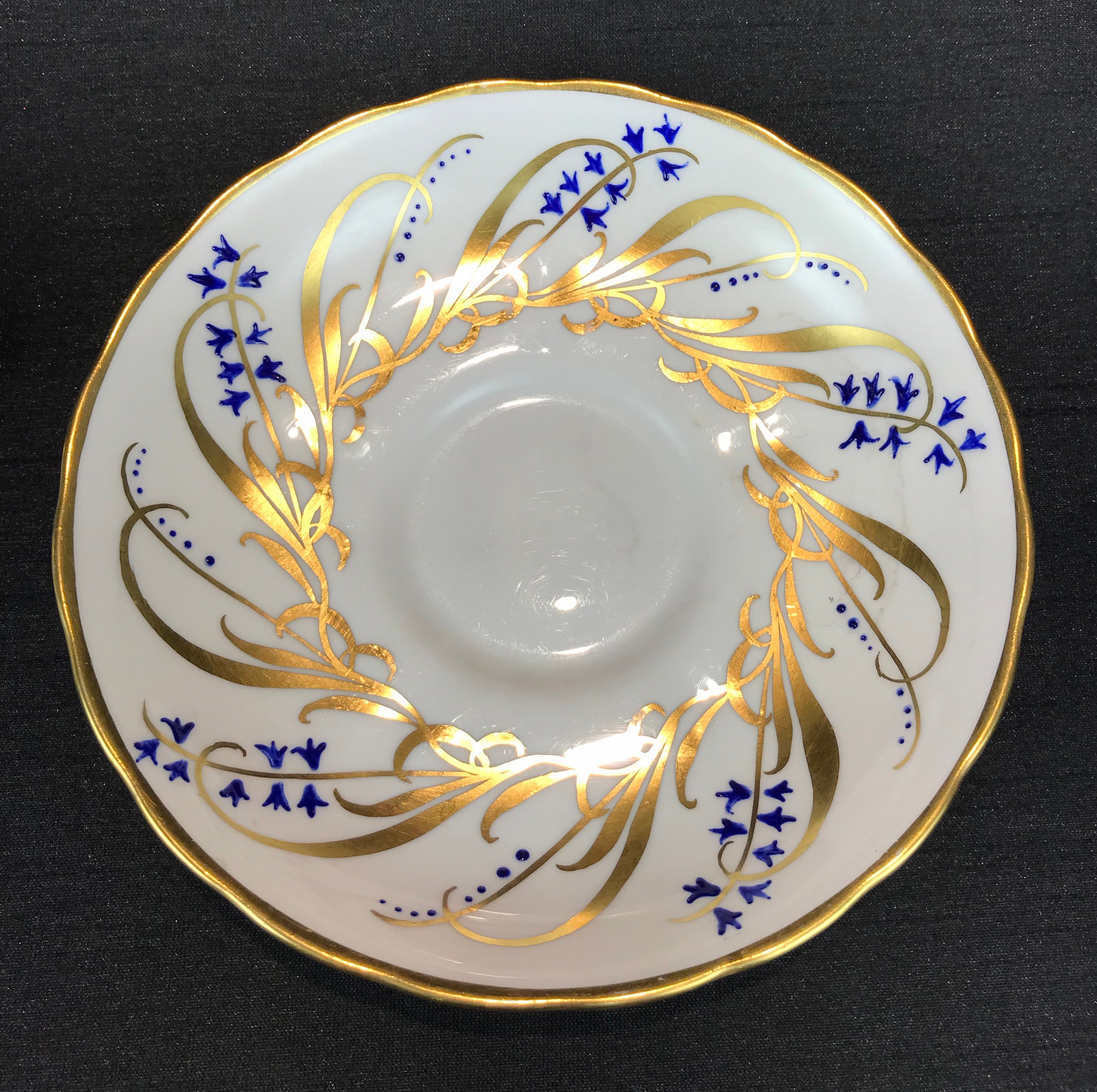 Royal Chelsea Tea Cup and Saucer - Handpainted Gold Ribbons and Blue ...