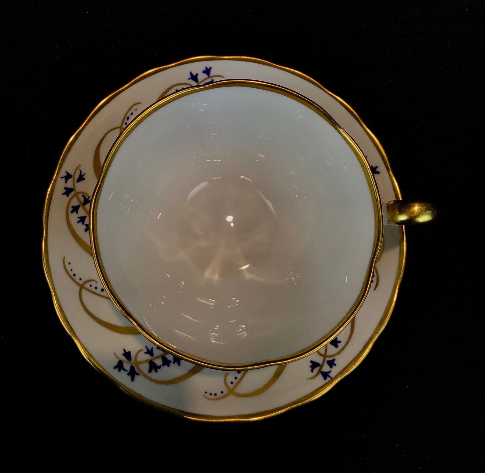 Royal Chelsea Tea Cup and Saucer - Handpainted Gold Ribbons and Blue ...