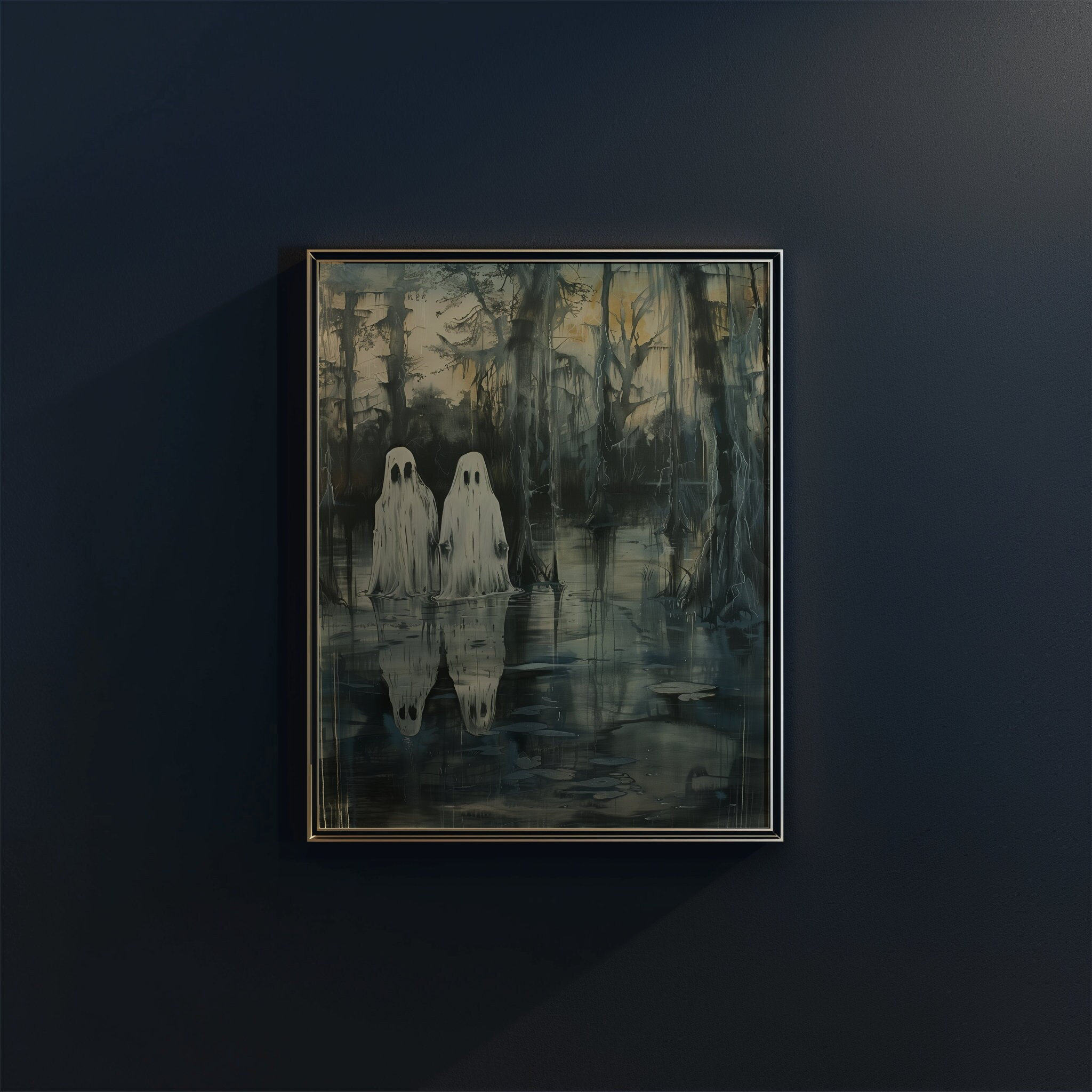 A Pair of Ghost in a Swamp, Ghost Painting PRINTABLE Art Print, Ghost ...