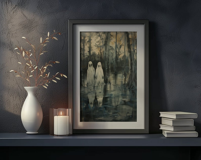 A Pair of Ghost in a Swamp, Ghost Painting PRINTABLE Art Print, Ghost ...
