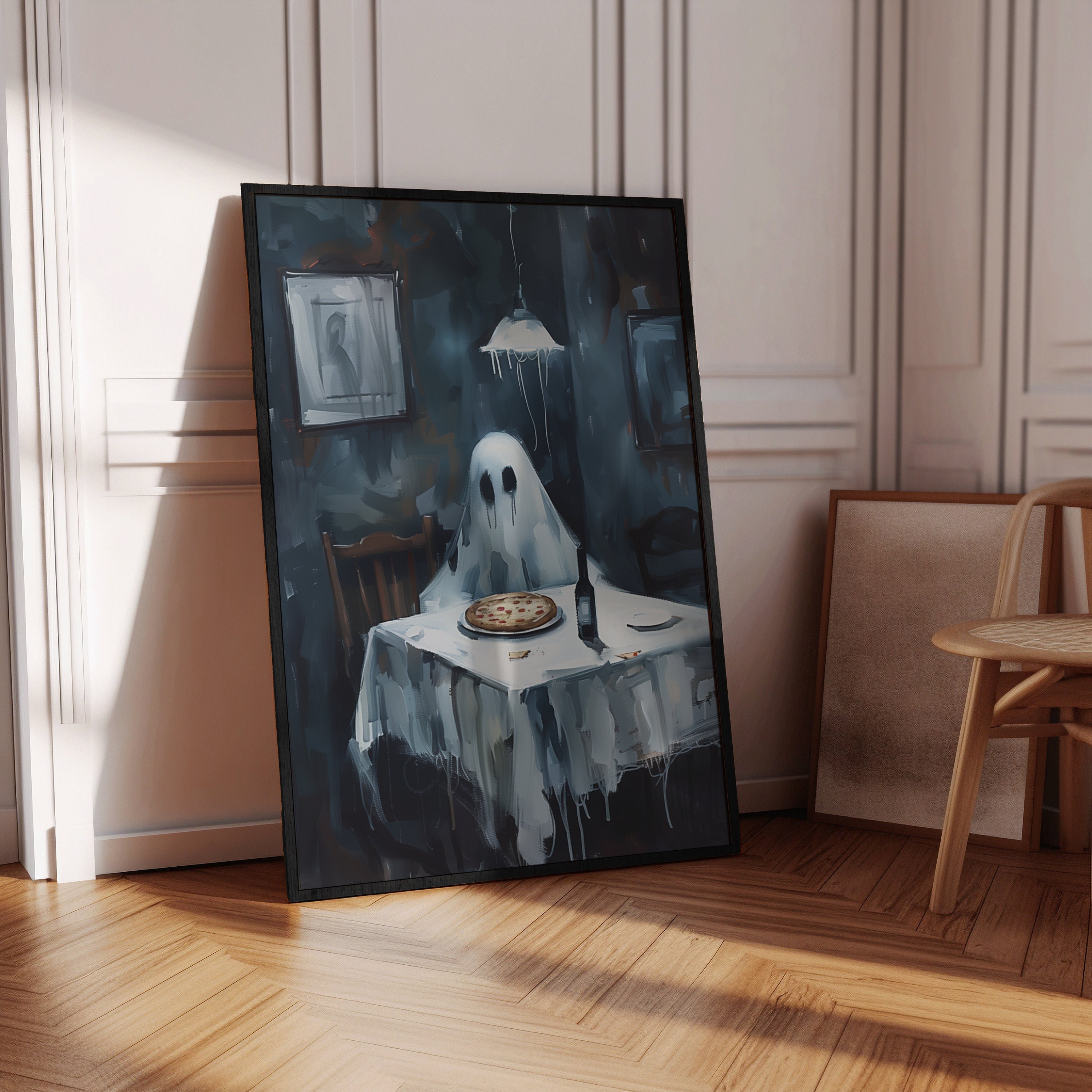 Sad Pizza Ghost, Dark Academia, Vintage Poster, Wall Art, Gothic Retro ...