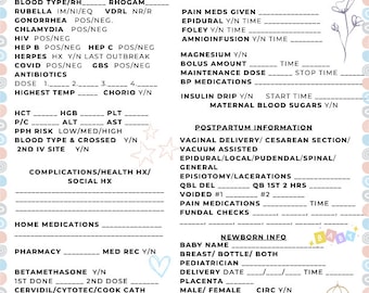 Labor and Delivery Report Sheet / Nursing Report Sheet / L&D Report Sheet / Labor Documentation ...