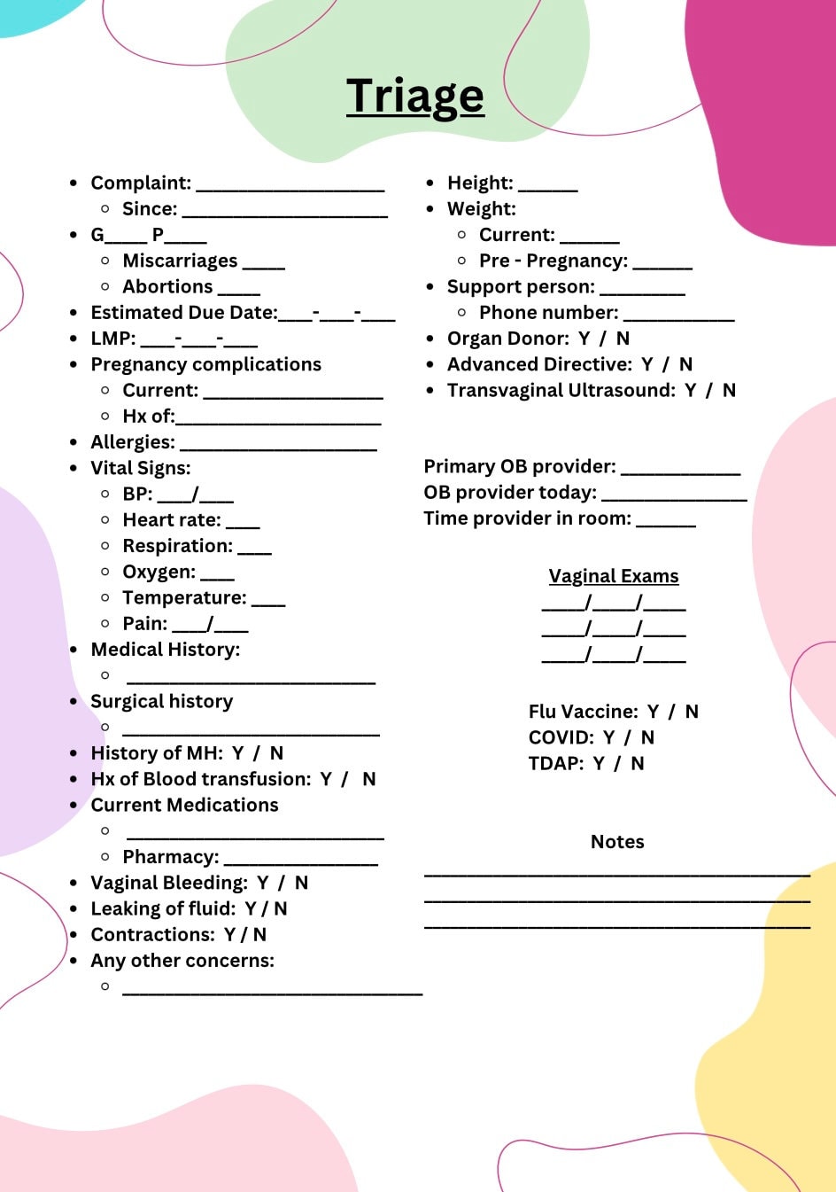 OB Triage Cheat Sheet - Etsy