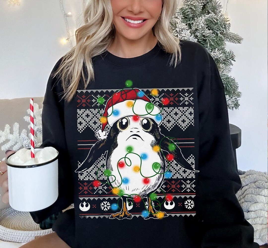 Santa Porg Santa Ugly Christmas Light Shirt, Santa Porg Ugly Sweater ...