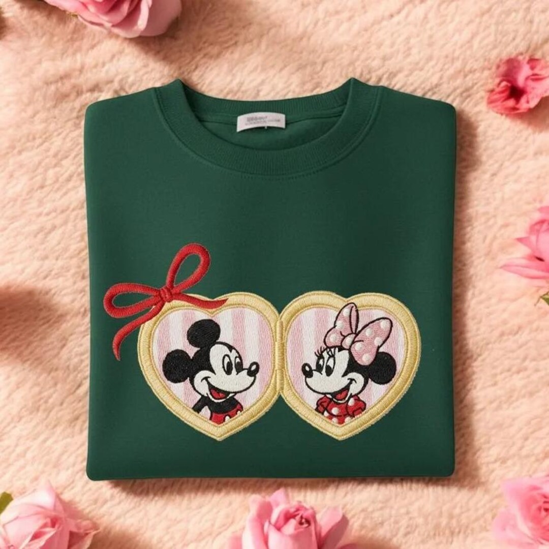 Mickey Mouse & Minnie Mouse Embroidered Shirt, Heart Bow Valentine ...