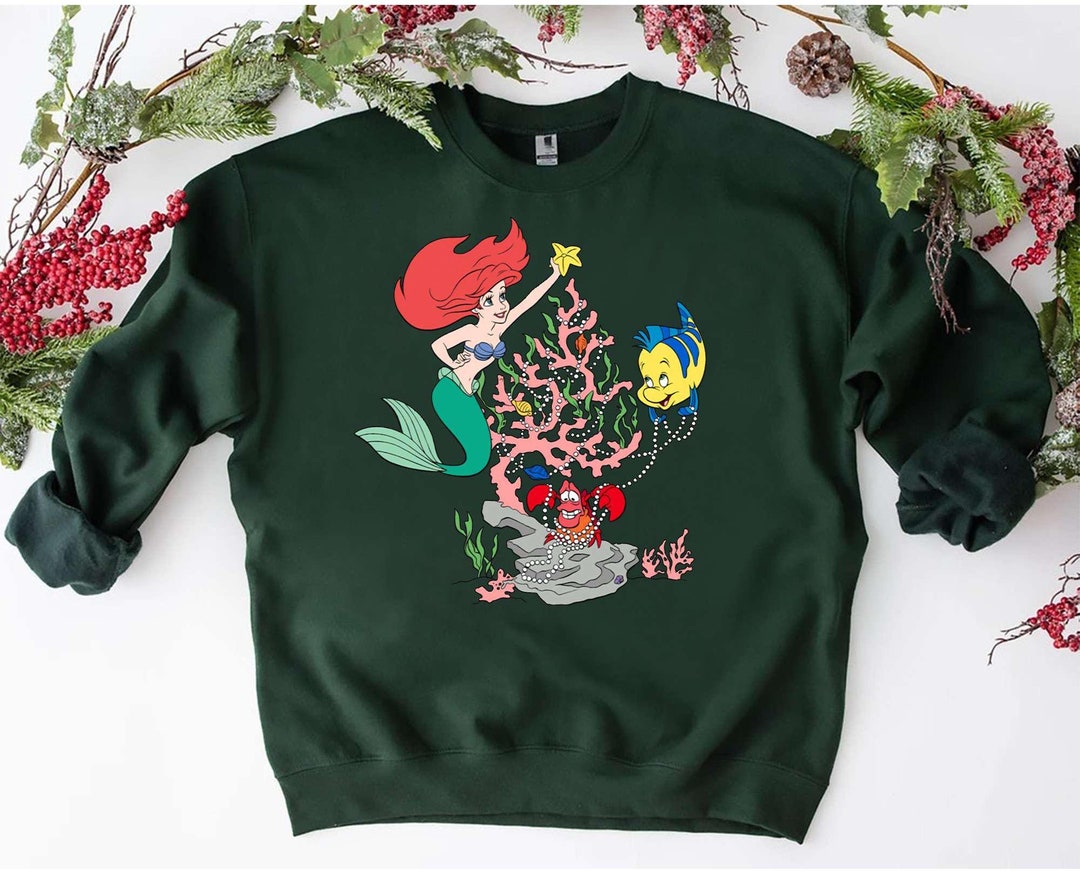 Coral Christmas Tree Ariel and Flounder Shirt, Holiday Little Mermaid ...