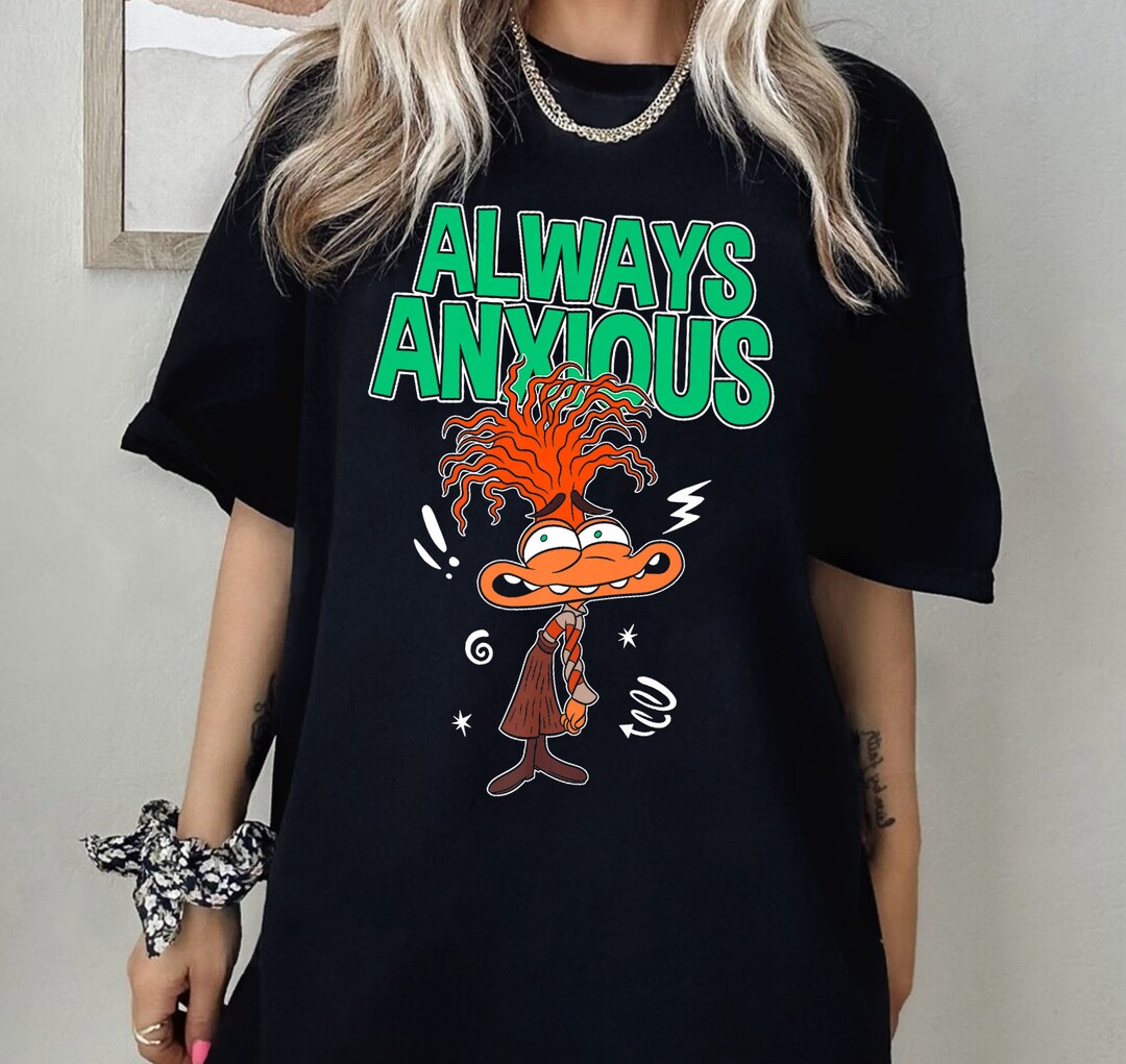 Funny Always Anxious Disney Pixar Inside Out 2 Neon Green Shirt, Inside ...