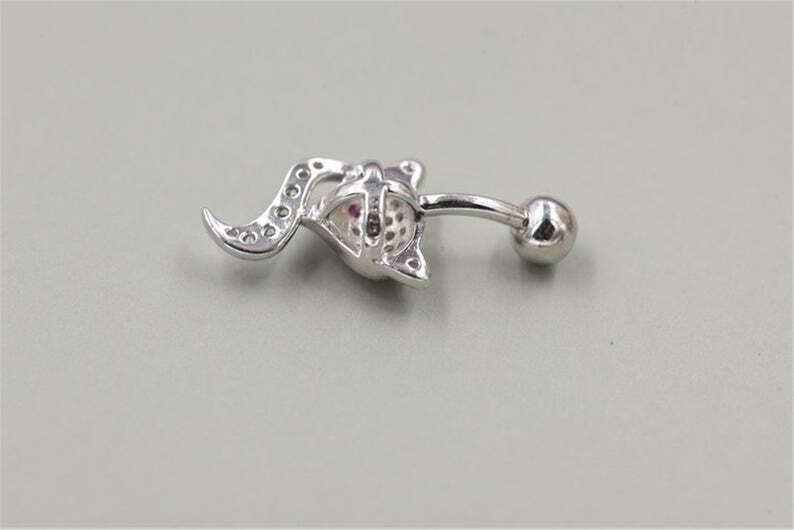 Cute Little Fox Belly Button Navel Barbell Ruby & Diamond 14K White ...