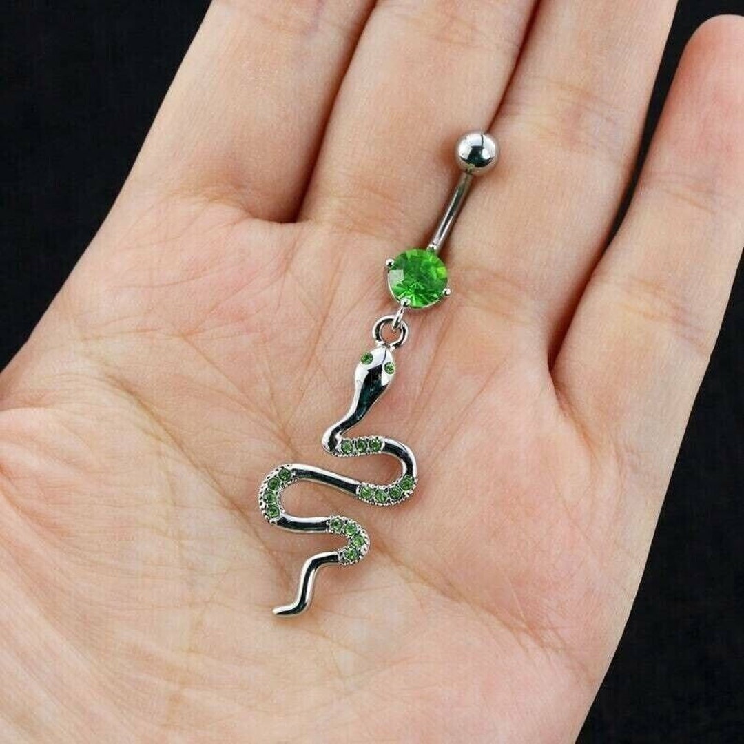 Green Diamond Snack Belly Button Bar Ring 925 Silver 14k White Gold ...