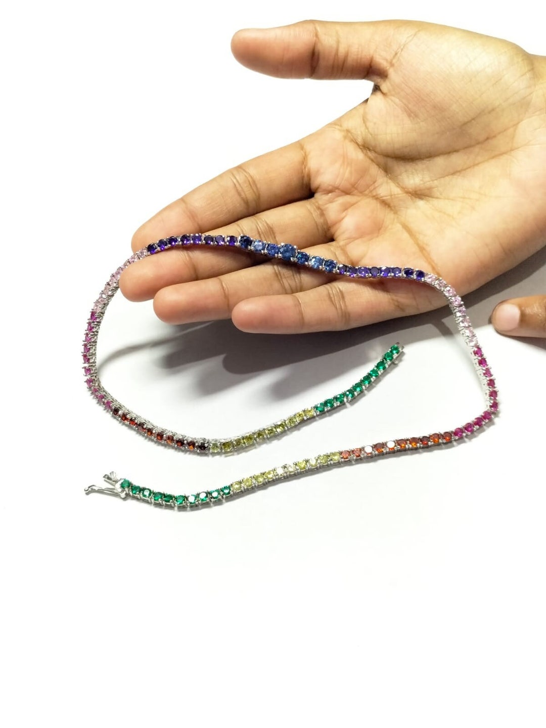 Lab-created 20CT Multi Color Gemstone Tennis Necklace 16'' 14K White ...