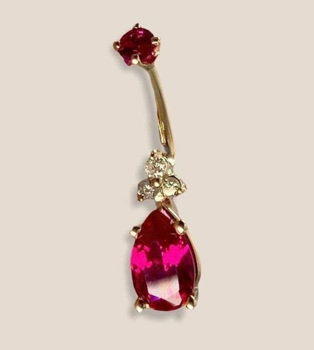 1.20ct Lab Created Pink Ruby Women's Belly Button Ring 925 Silver 14K ...