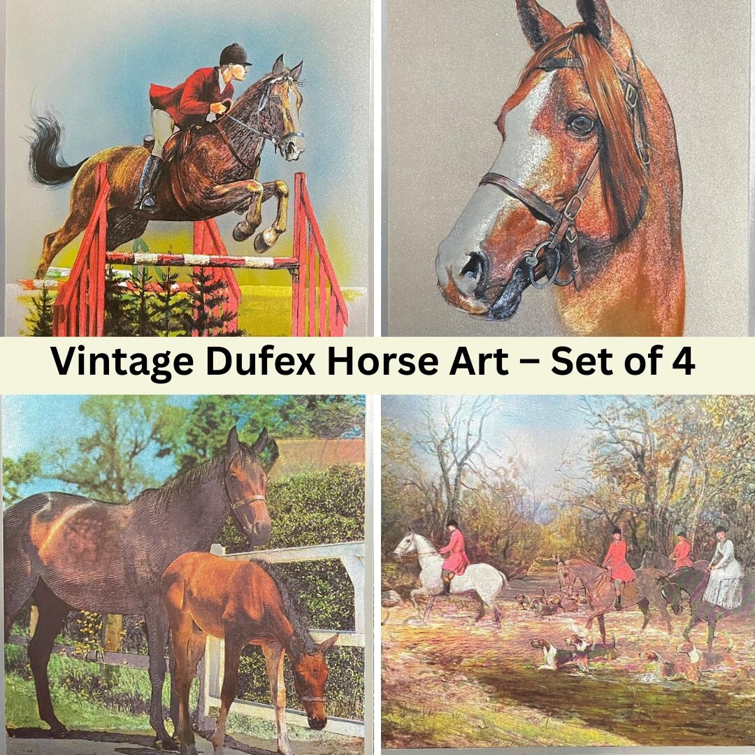 Vintage Dufex Horse Art Prints – Set of 4 Foil Embossed Equine Wall Art ...
