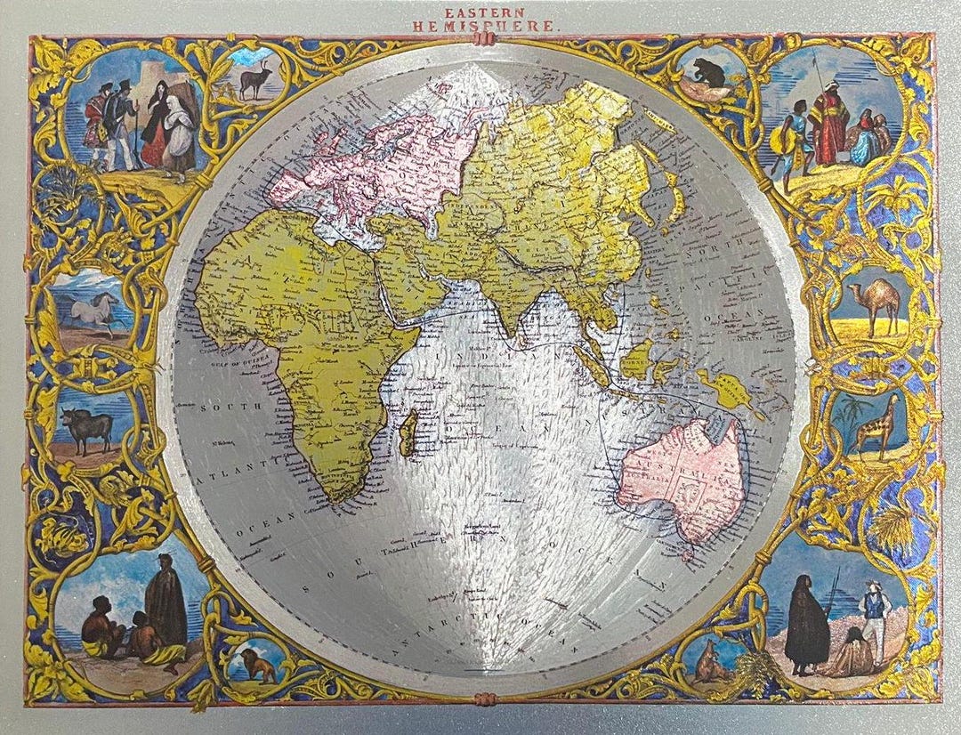 Dufex Vintage Weltkarte Eastern Hemisphere – Antike Map Africa Asia ...