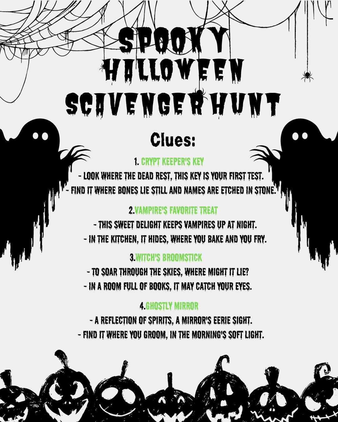 Outdoor Spooky Halloween Scavenger Hunt,halloween Scavenger Hunt Clues ...
