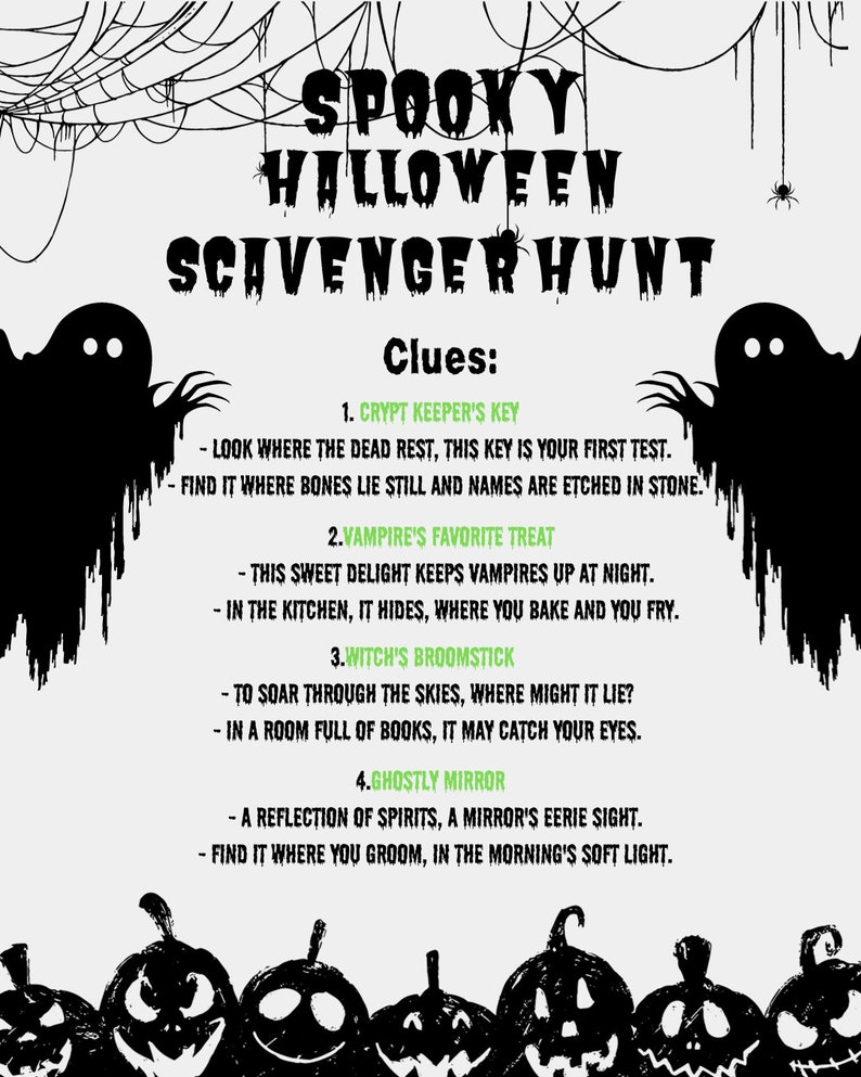 Outdoor Spooky Halloween Scavenger Hunt,halloween Scavenger Hunt Clues ...