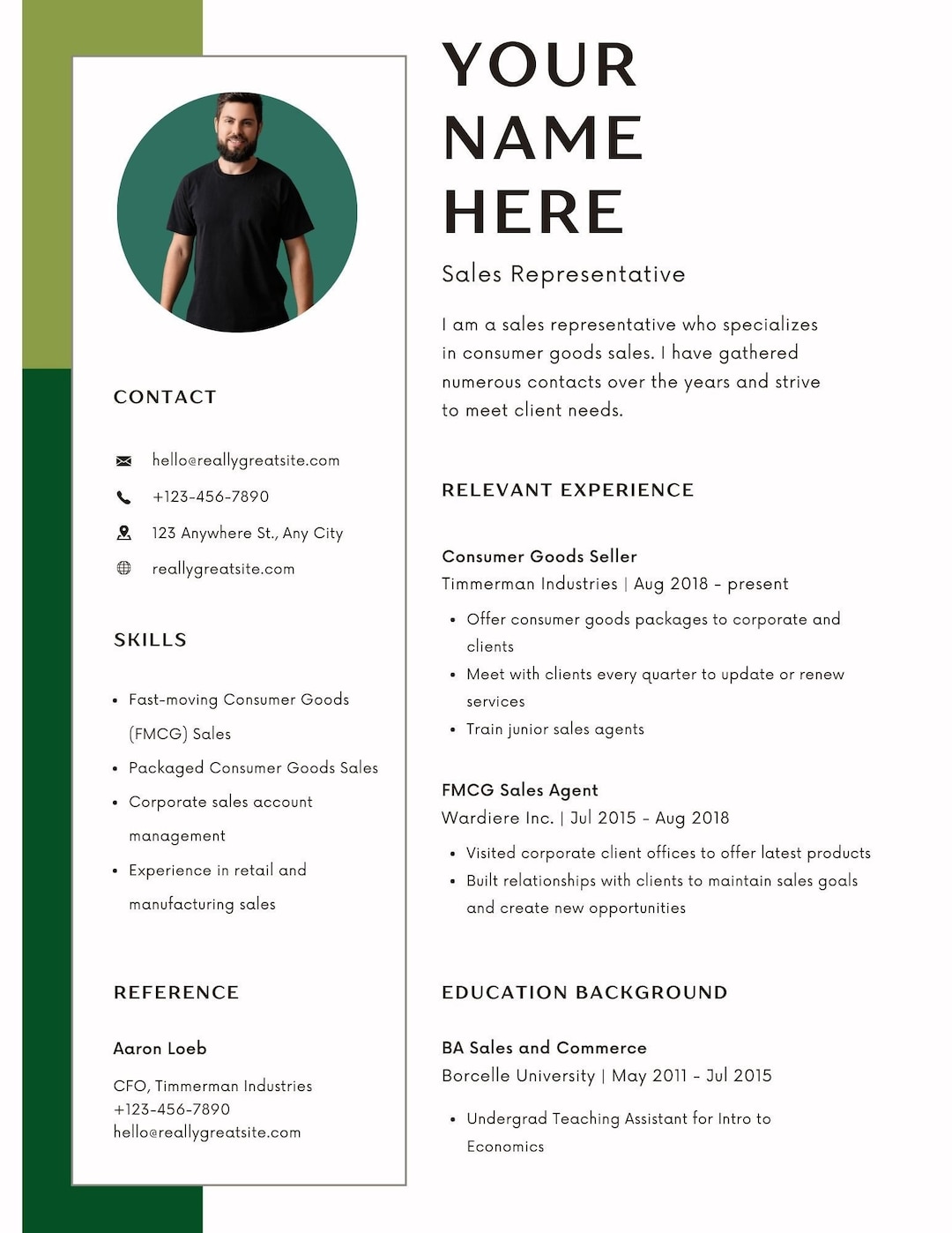 RESUME TEMPLATE GREEN - Etsy